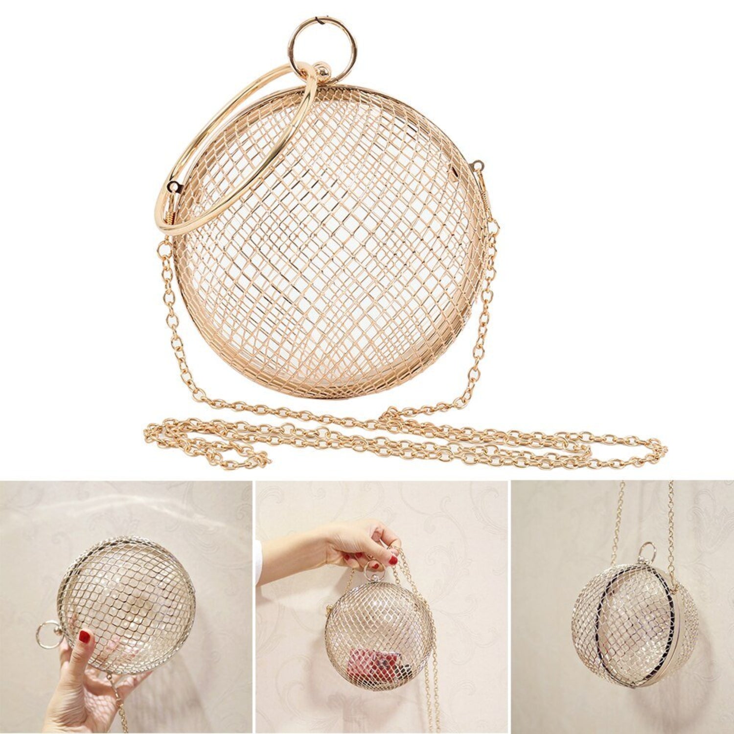 Hollow Round Metal Ball Shoulder Bag Clutch Luxury Crossbody Purse ...