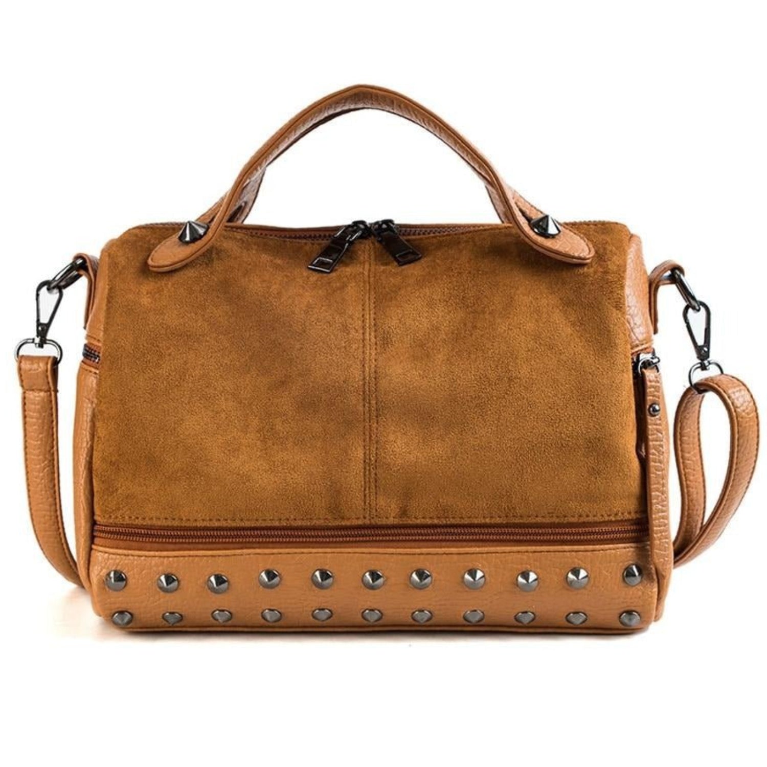 Leather Shoulder Top Handle Rivets Motorcycle Tote Bag - Lily Bloom ...